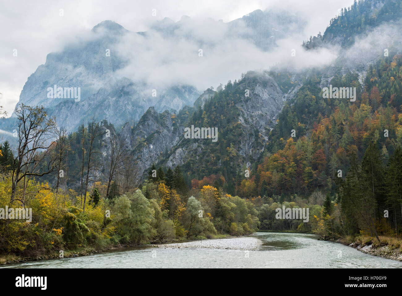 Autumn, River, Enns, Mountain, Hochtorgruppe, Range, Nationalpark ...