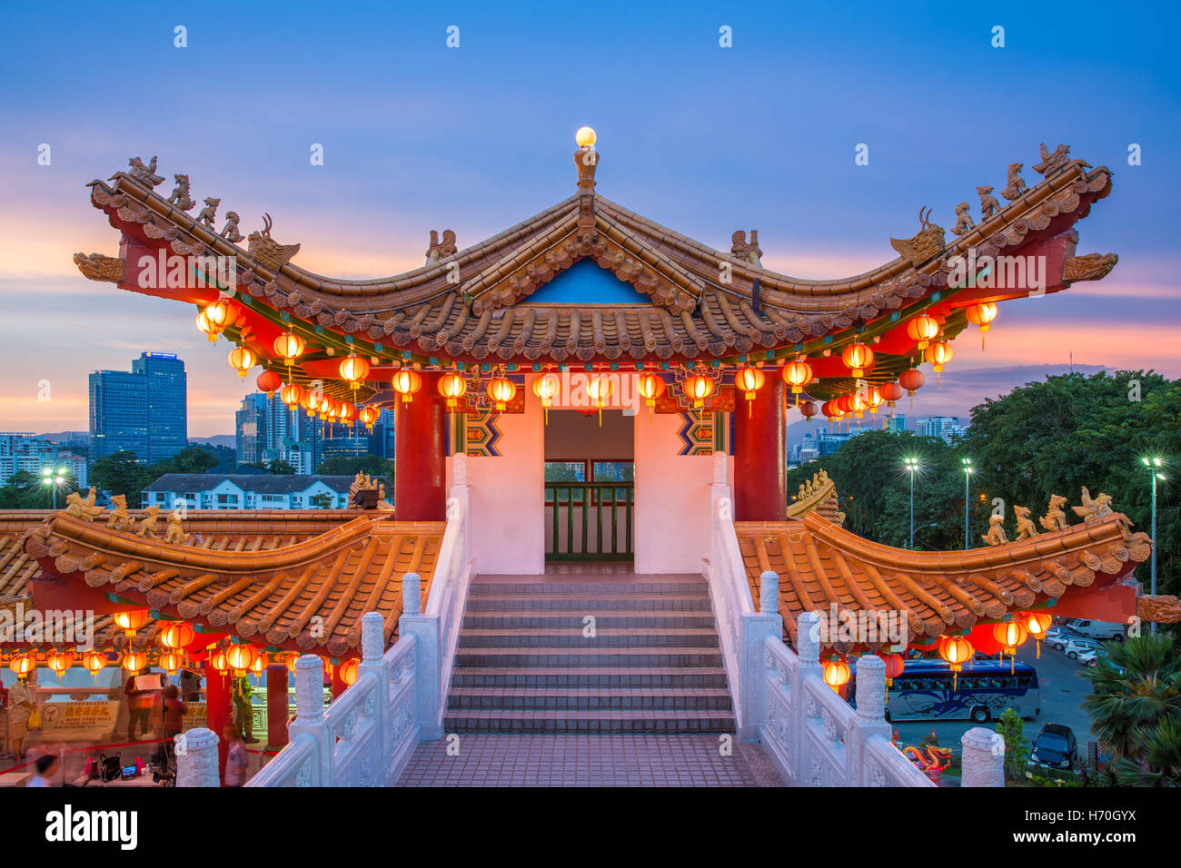 Dusk view of Thean Hou Temple illuminated for the Mid-Autumn festival ...