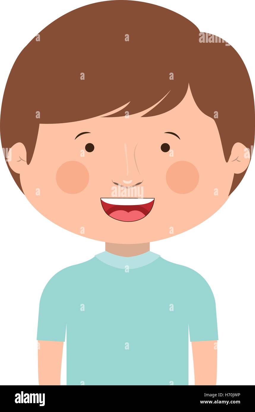 cartoon little boy smiling wearing blue t-shirt over white background ...