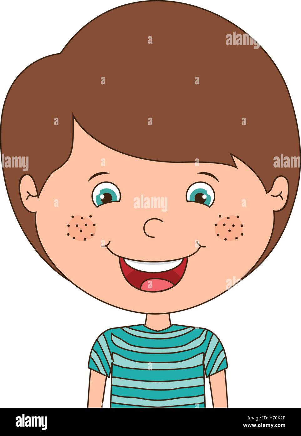 cartoon little boy smiling wearing blue t-shirt over white background ...