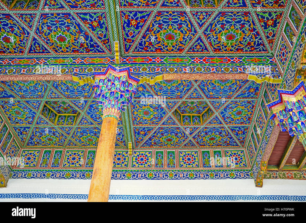 The ceiling of the Iwan in Jami Mosque covered with the islamic ...