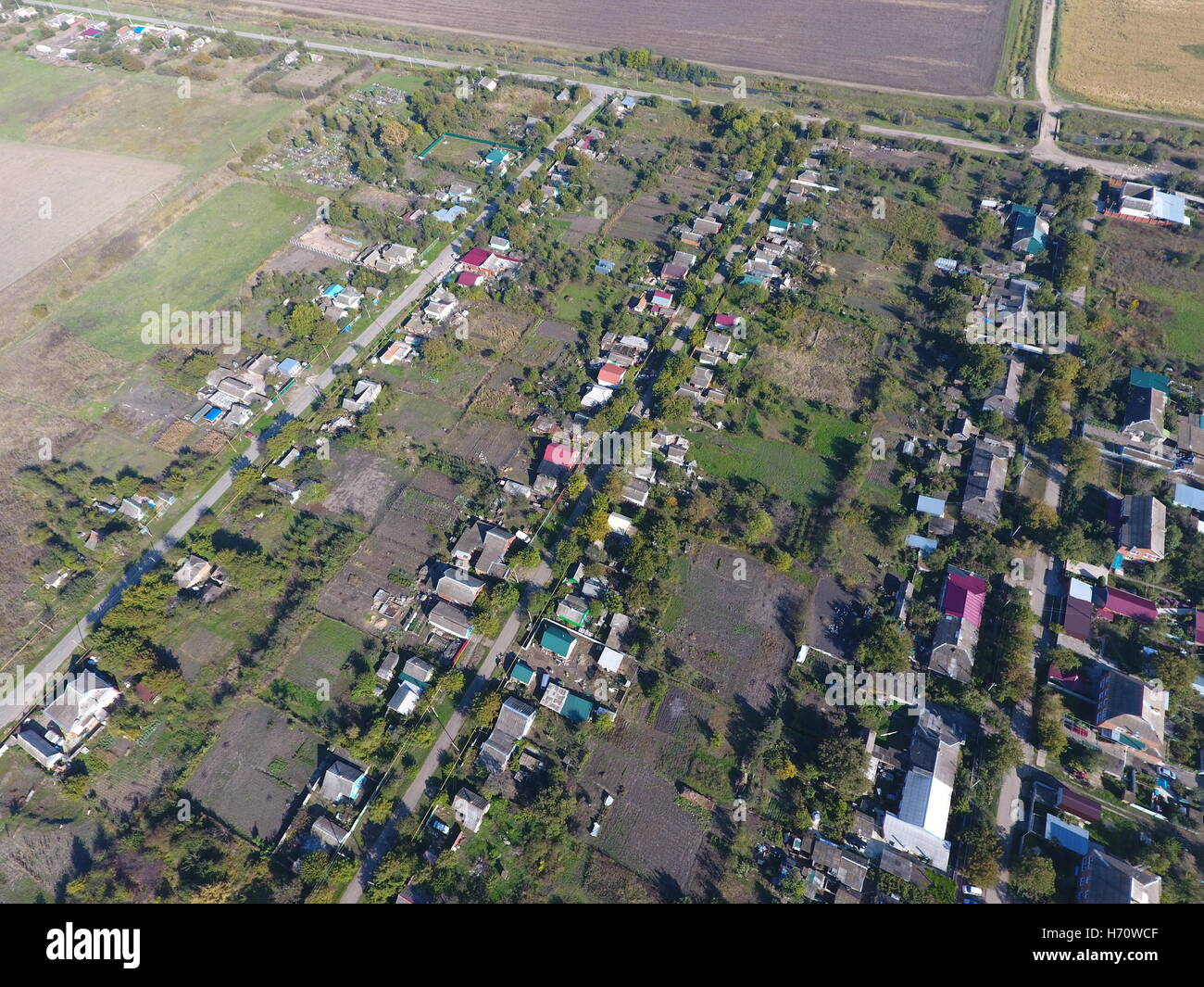 Top view of the village. One can see the roofs of the houses and ...