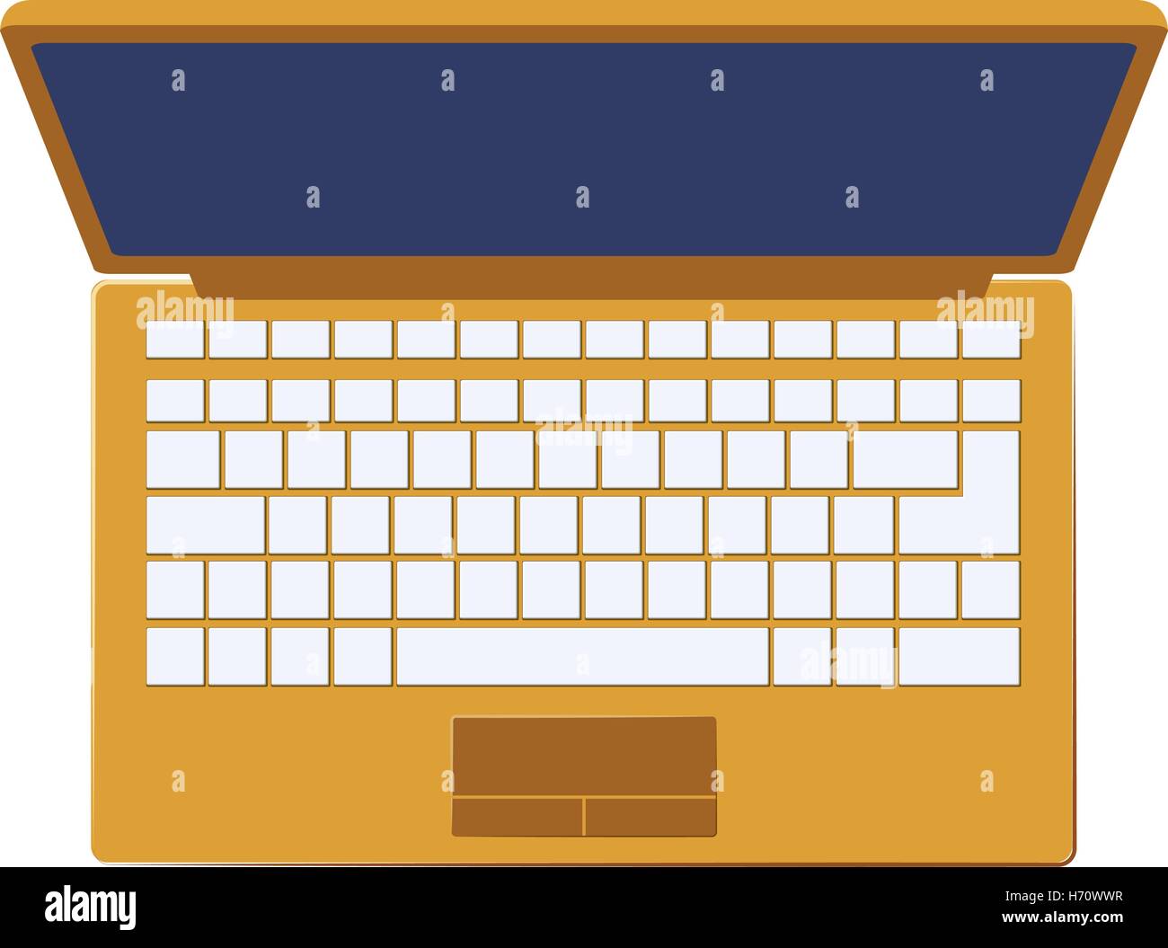 yellow laptop computer device icon over white background. top view ...