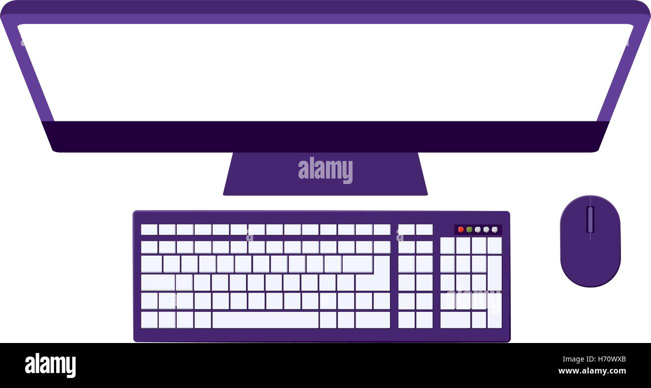 computer device with keyboard and mouse over white background. vector ...