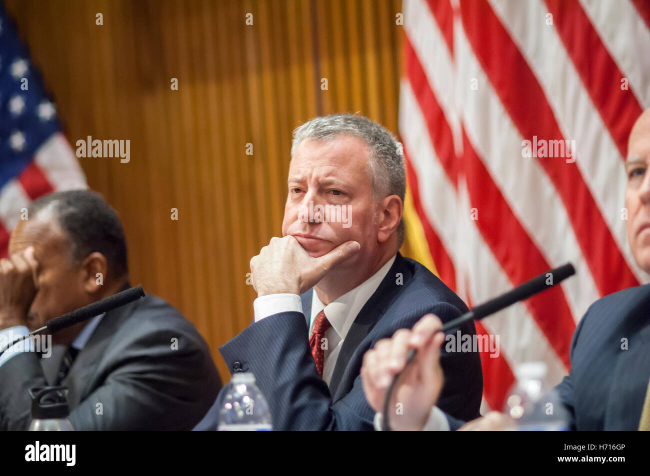 New York Mayor Bill de Blasio with other high-ranking members of the ...