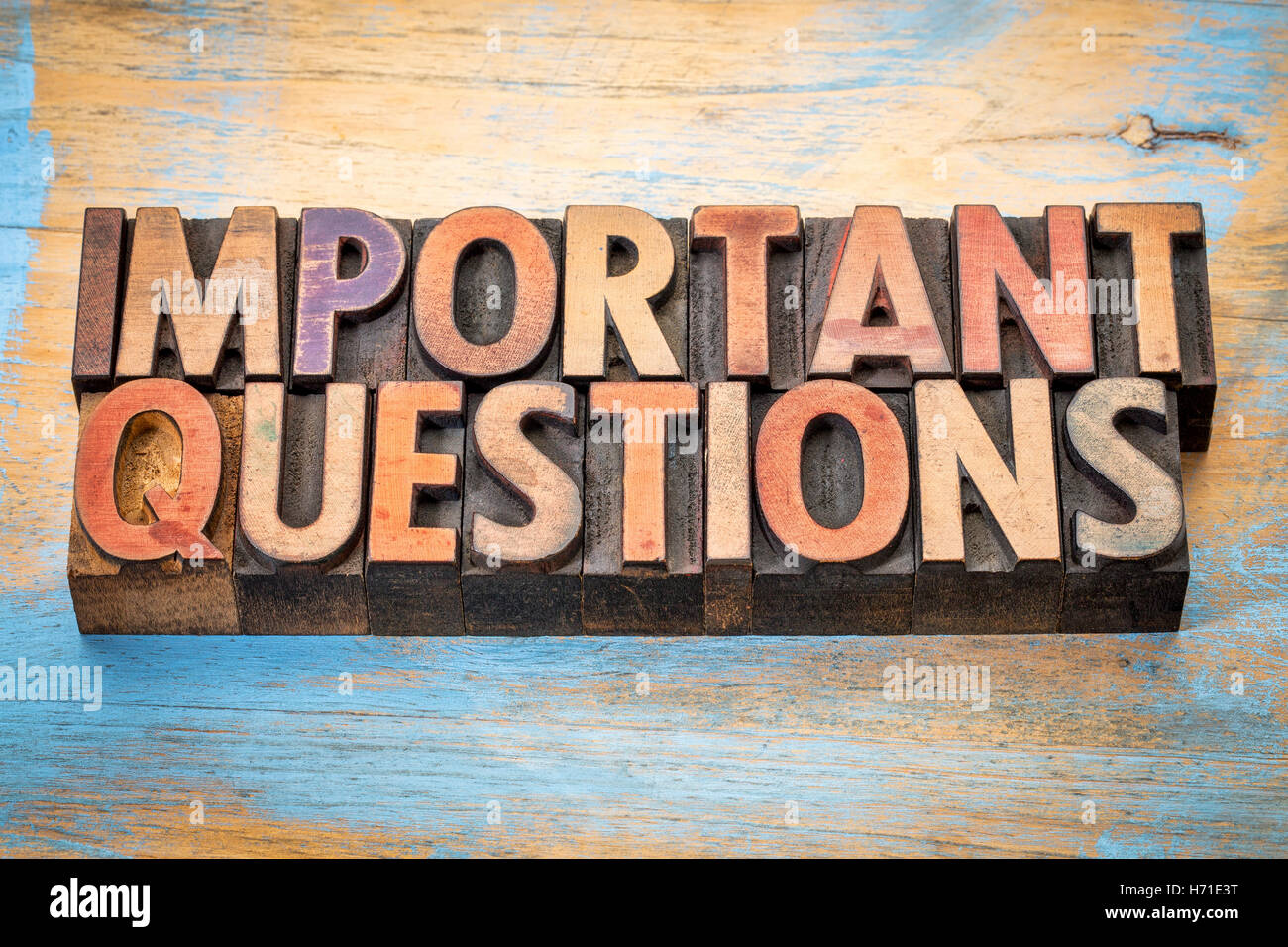 important questions - word abstract in vintage letterpress wood type ...