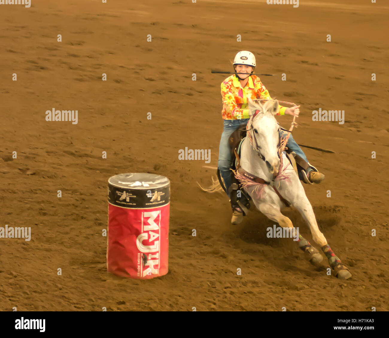 Rider competing in Barrel Race Event at AELEC Tamworth Australia Stock ...