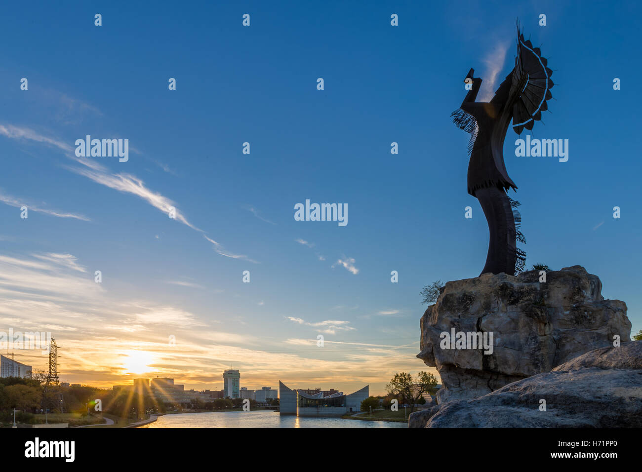 Keeper of the Plains sunrise in Wichita, Kansas Stock Photo - Alamy