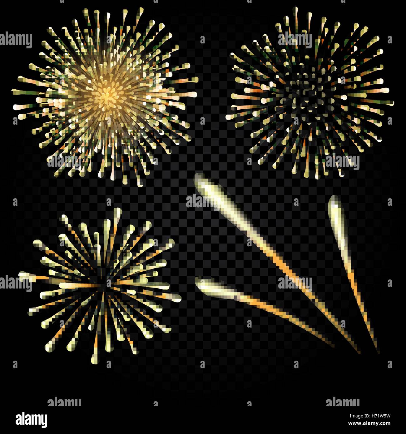Bright fireworks in honor of the holiday on a black background. Three ...