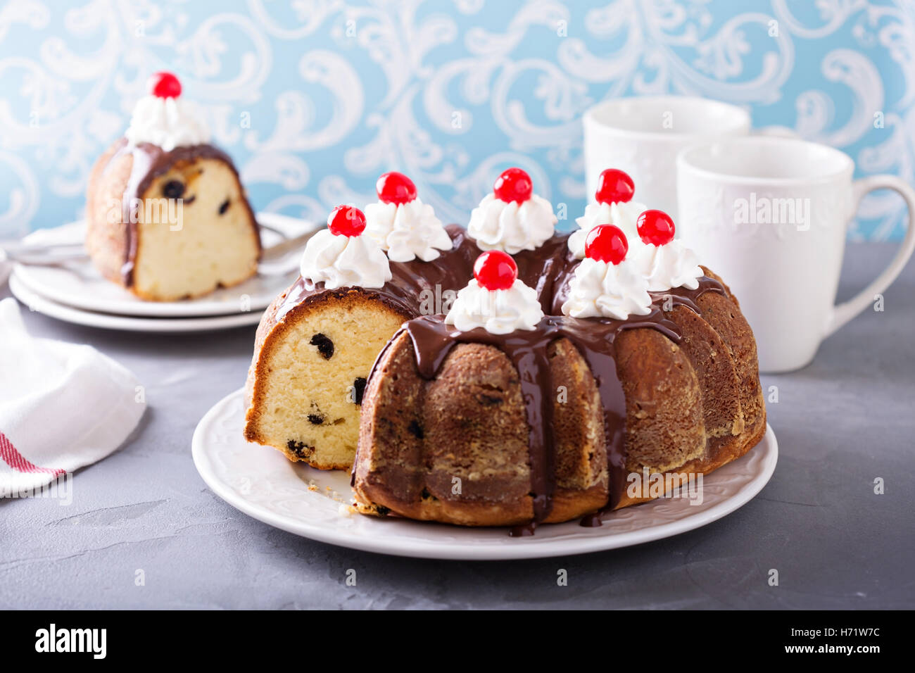 Sour cream cake with dried cherry Stock Photo - Alamy