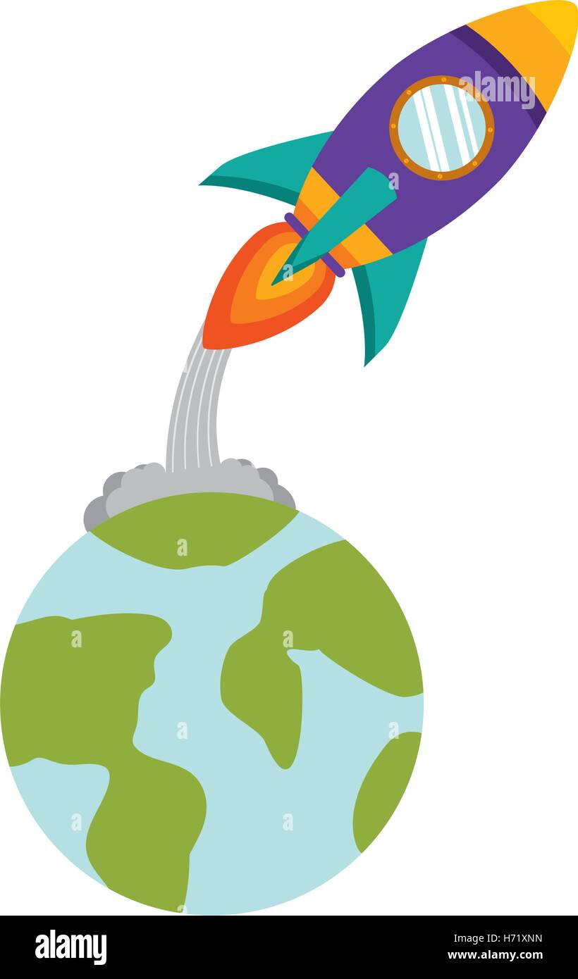 space rocket and earth planet icon over white background. vector ...