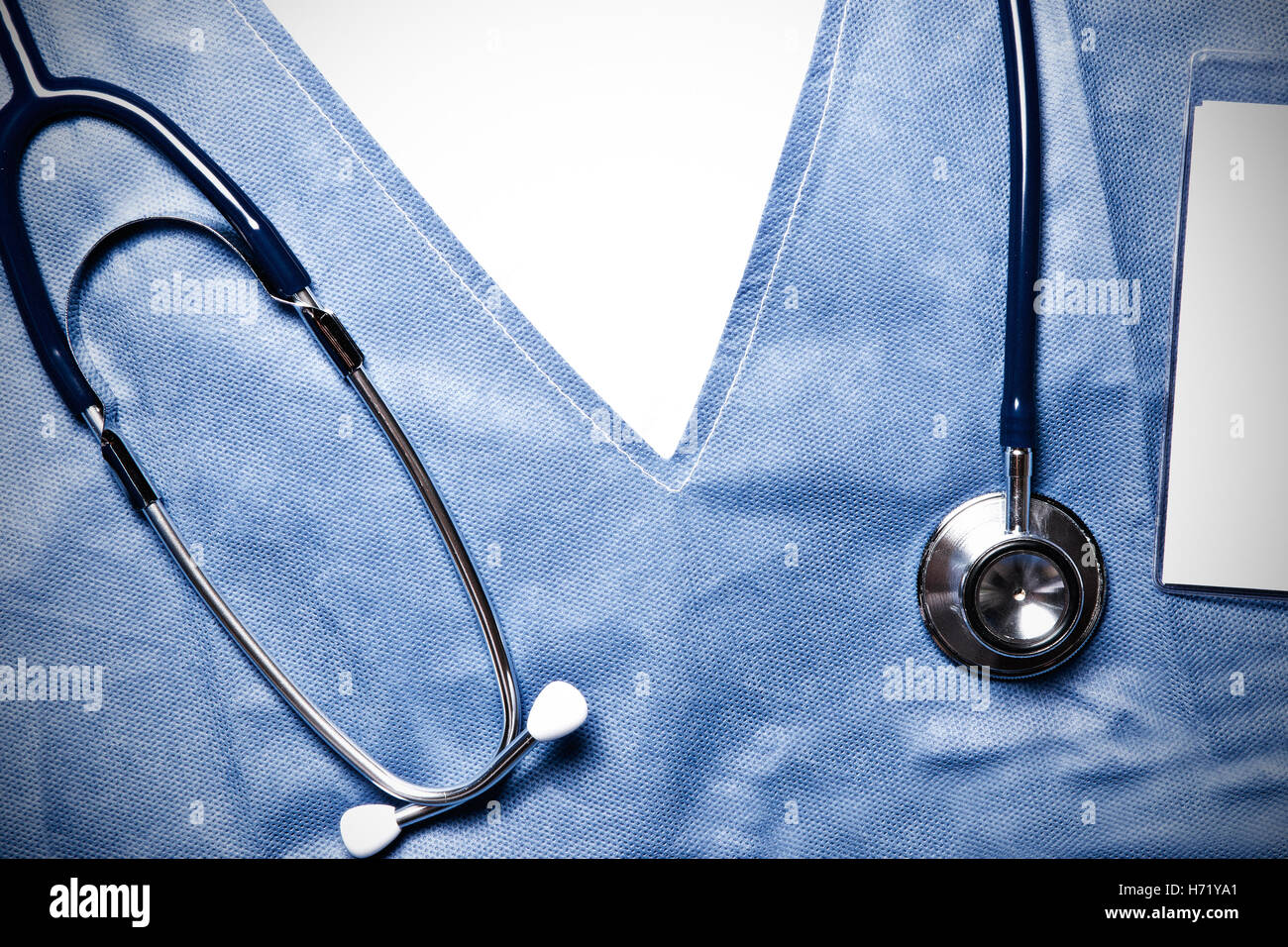 Closeup photo of a doctor chest, wearing a stethoscope around the neck ...