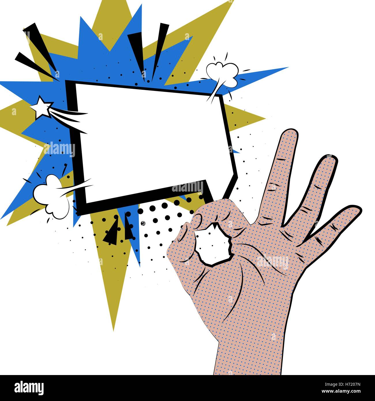 Hand sign comic retro pop art style white bubble. Gestures okay ...