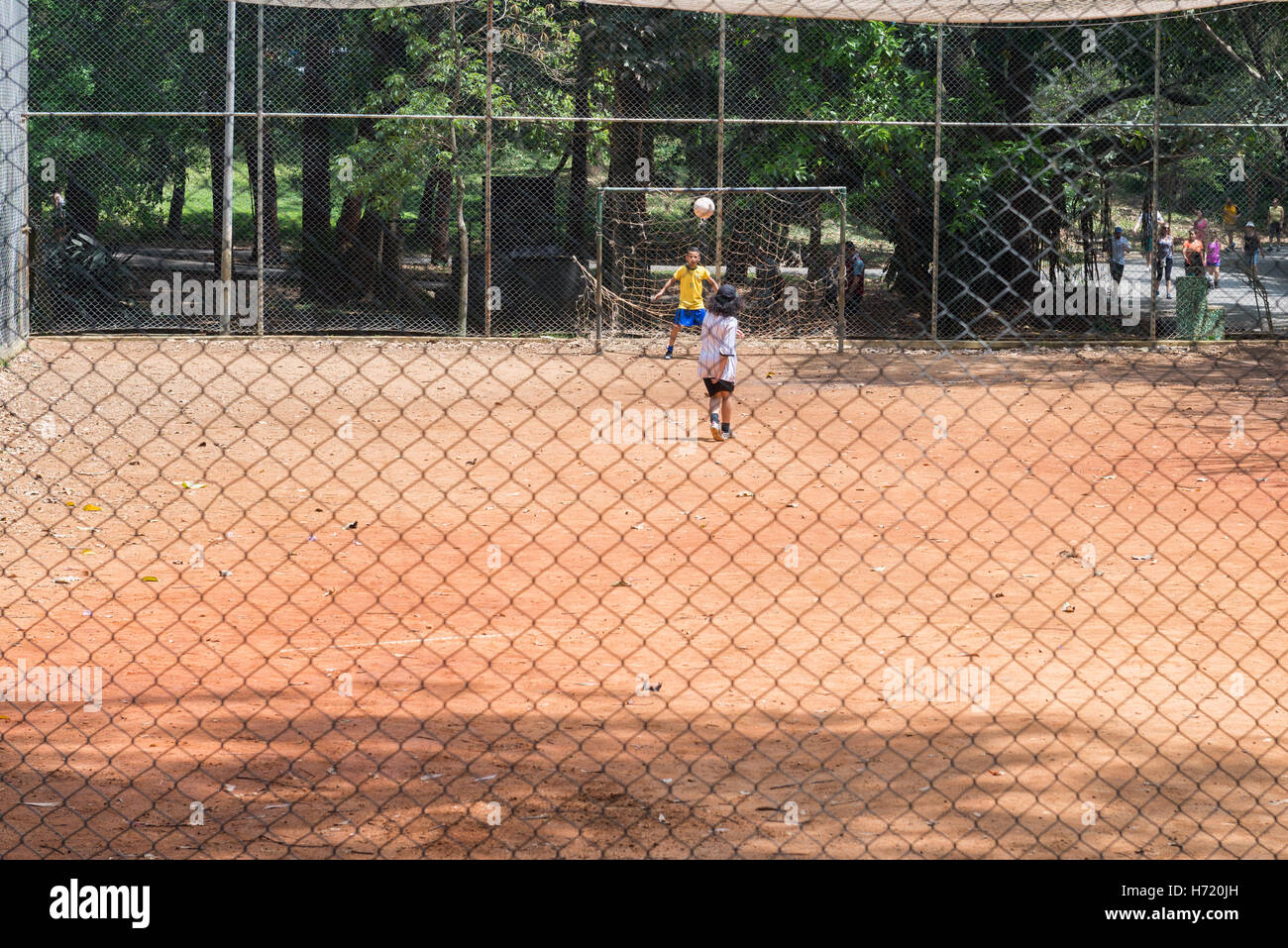 Sao Paulo, Brazil - October 15 2016: Close up of kids playing soccer ...