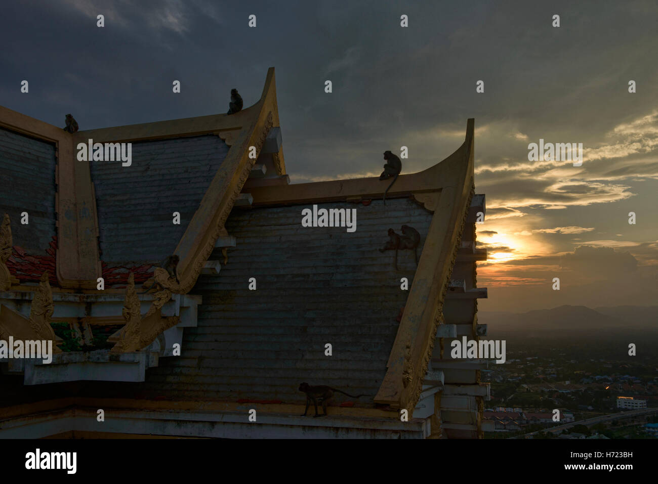 Sunset over Khao Chong Krachok monkey temple, Prachuap Khiri Khan ...