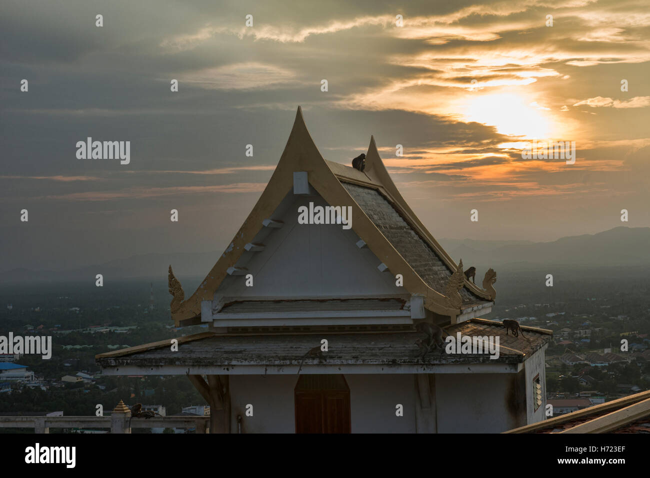 Sunset over Khao Chong Krachok monkey temple, Prachuap Khiri Khan ...