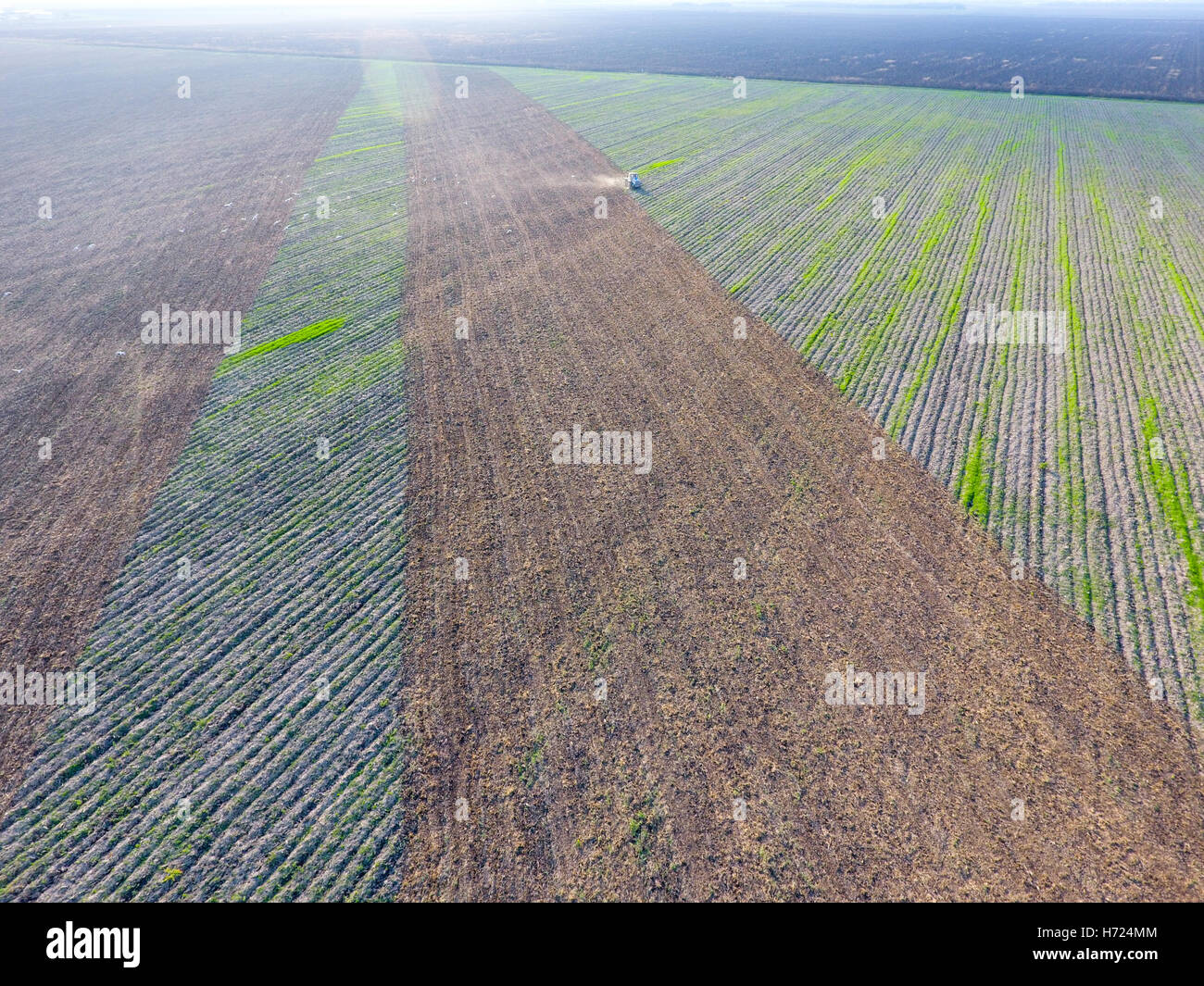 Aerial view behind tractor plows hi-res stock photography and images ...