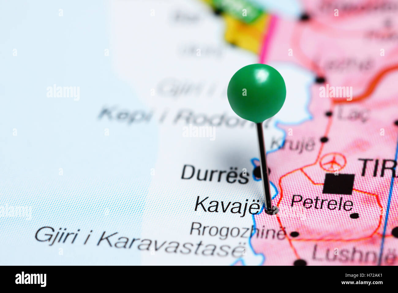 Kavaja pinned on a map of Albania Stock Photo - Alamy