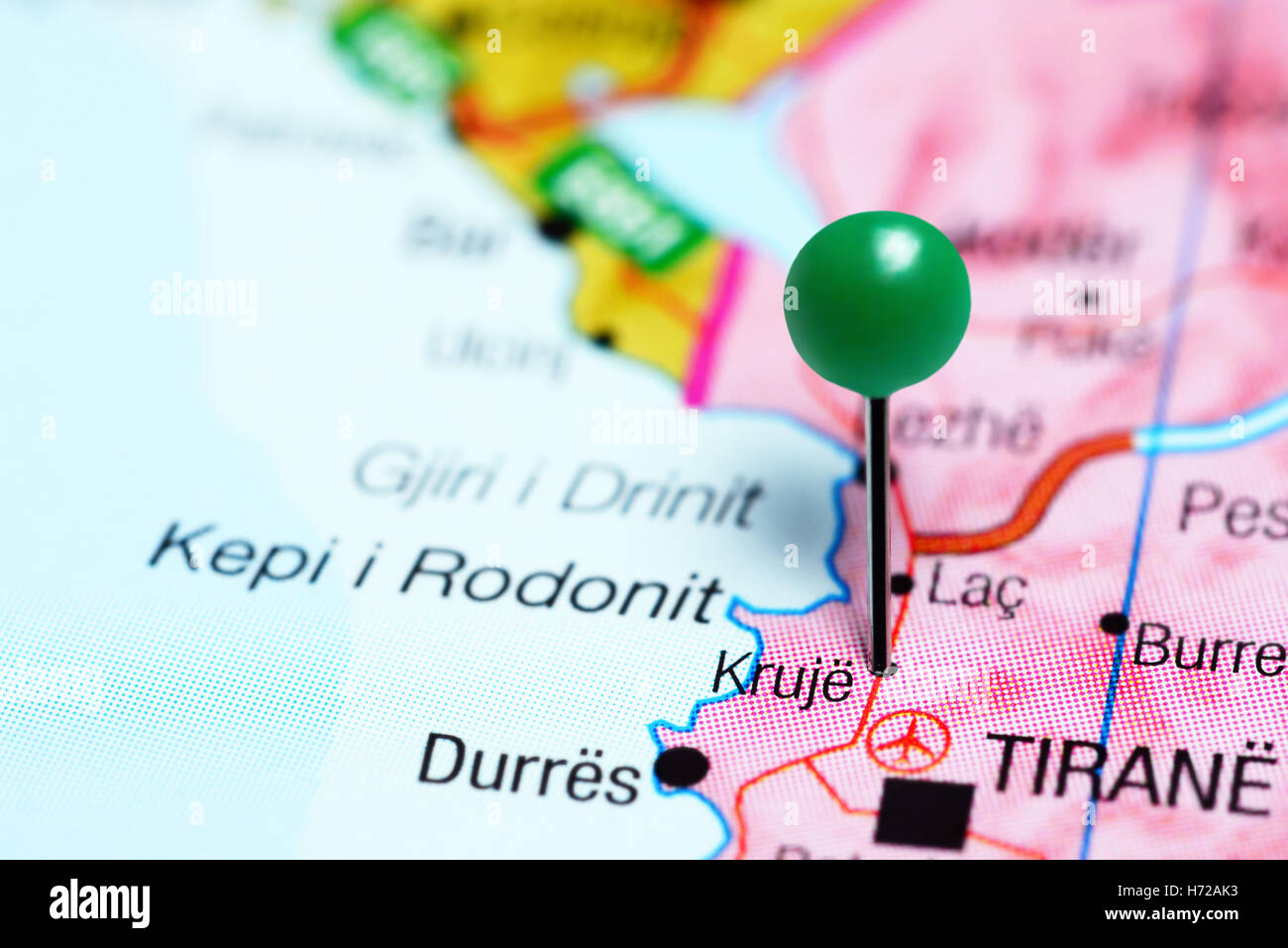 Kruja pinned on a map of Albania Stock Photo - Alamy
