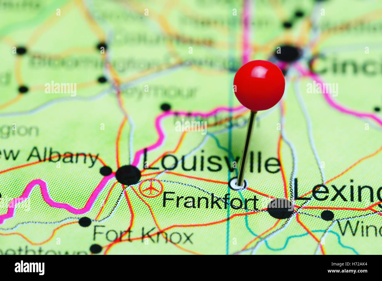 Frankfort pinned on a map of Kentucky, USA Stock Photo - Alamy