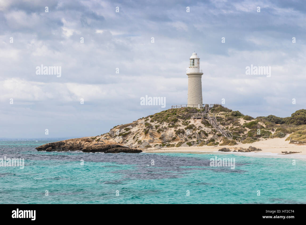 Cloudy skies over Pinky Beach and Bathurst Lighthouse at Rottnest ...