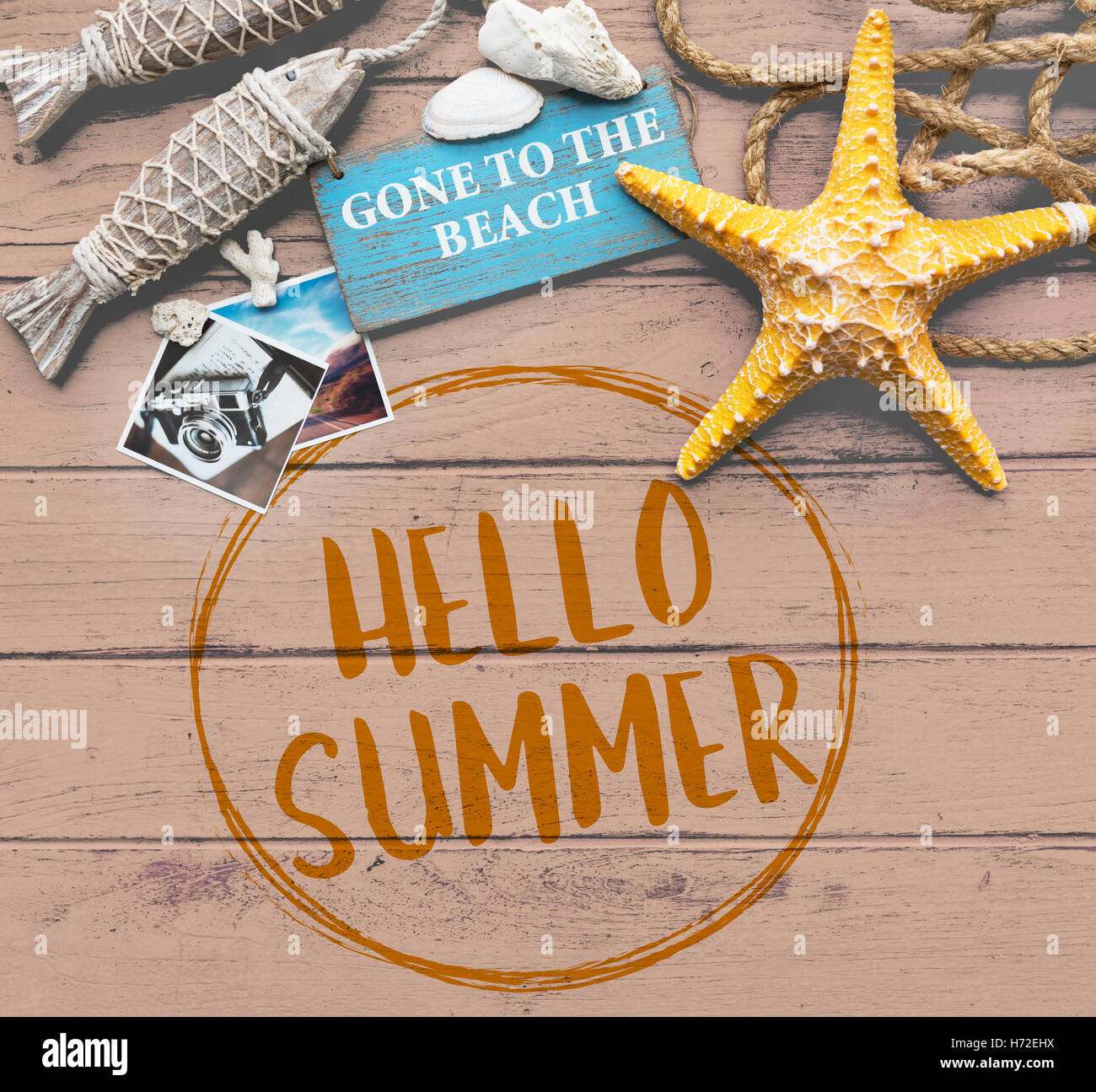 Hello Summer Vacation Message Sign Concept Stock Photo - Alamy