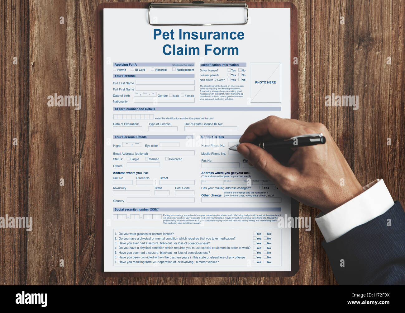 Pet Insurance Claim Form Protection Safety Health Concept Stock Photo ...