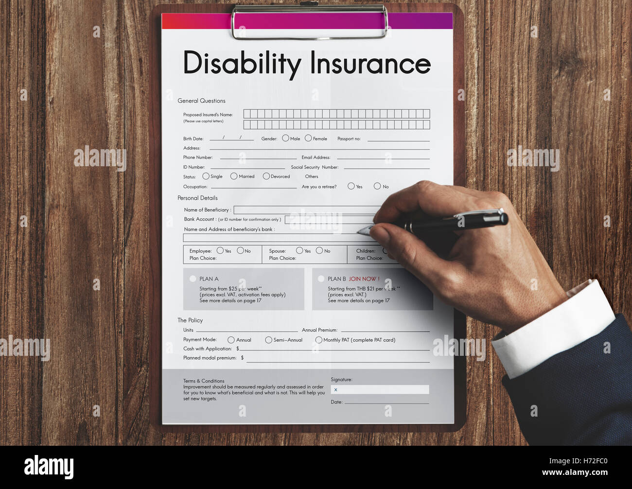 Disability Insurance Claim Form Document Concept Stock Photo - Alamy