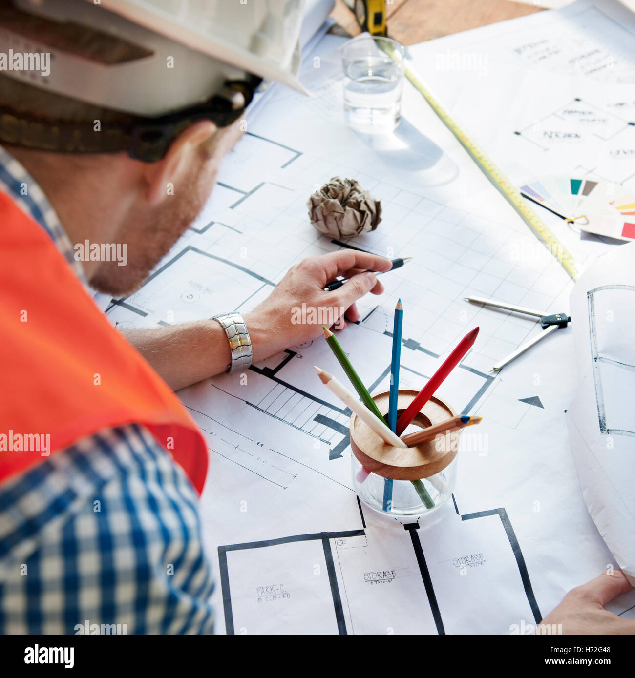 Architect Engineer Blueprint Planning Construction Concept Stock Photo ...