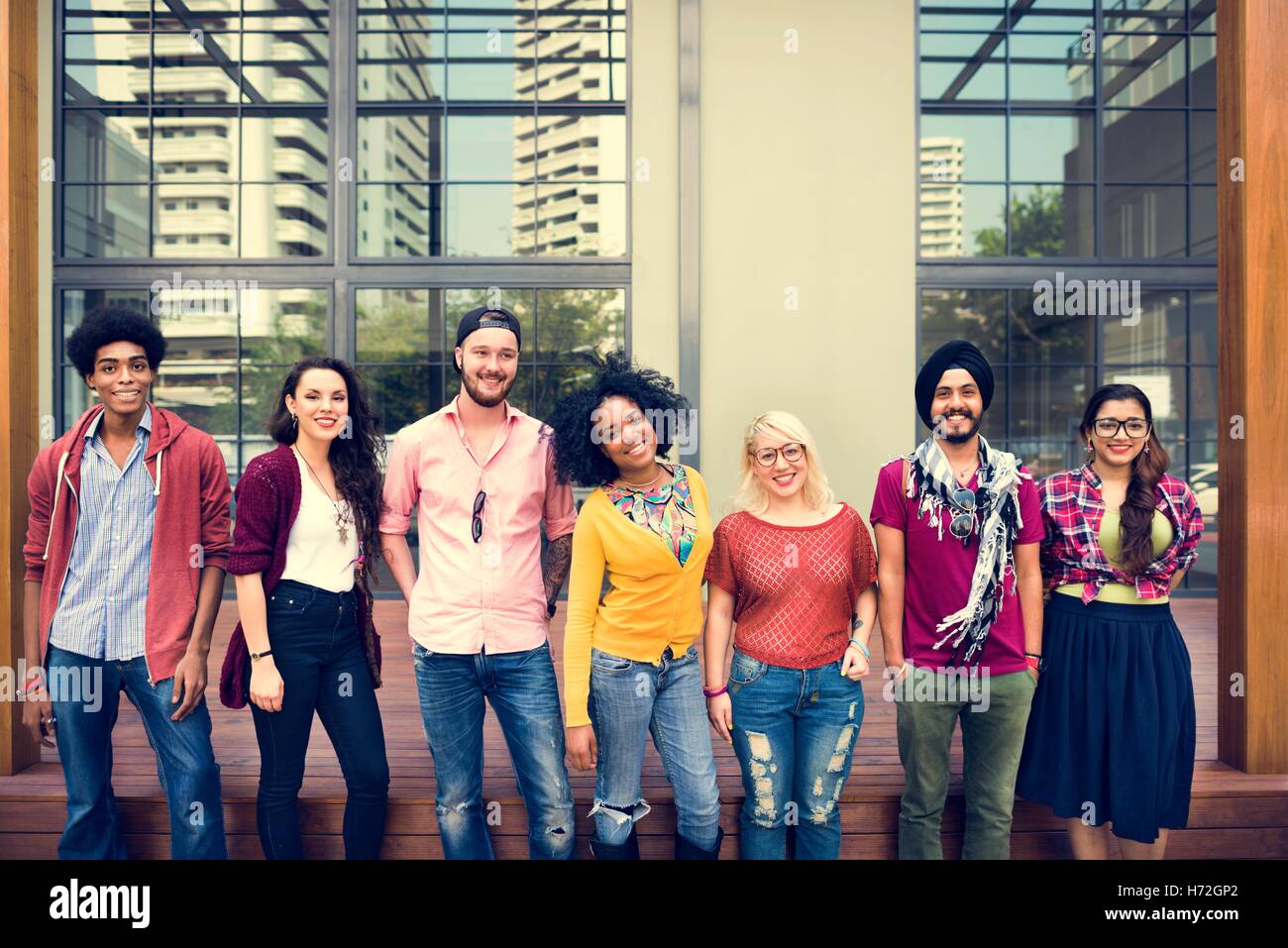 College Students Teamwork Happiness Smiling Concept Stock Photo - Alamy
