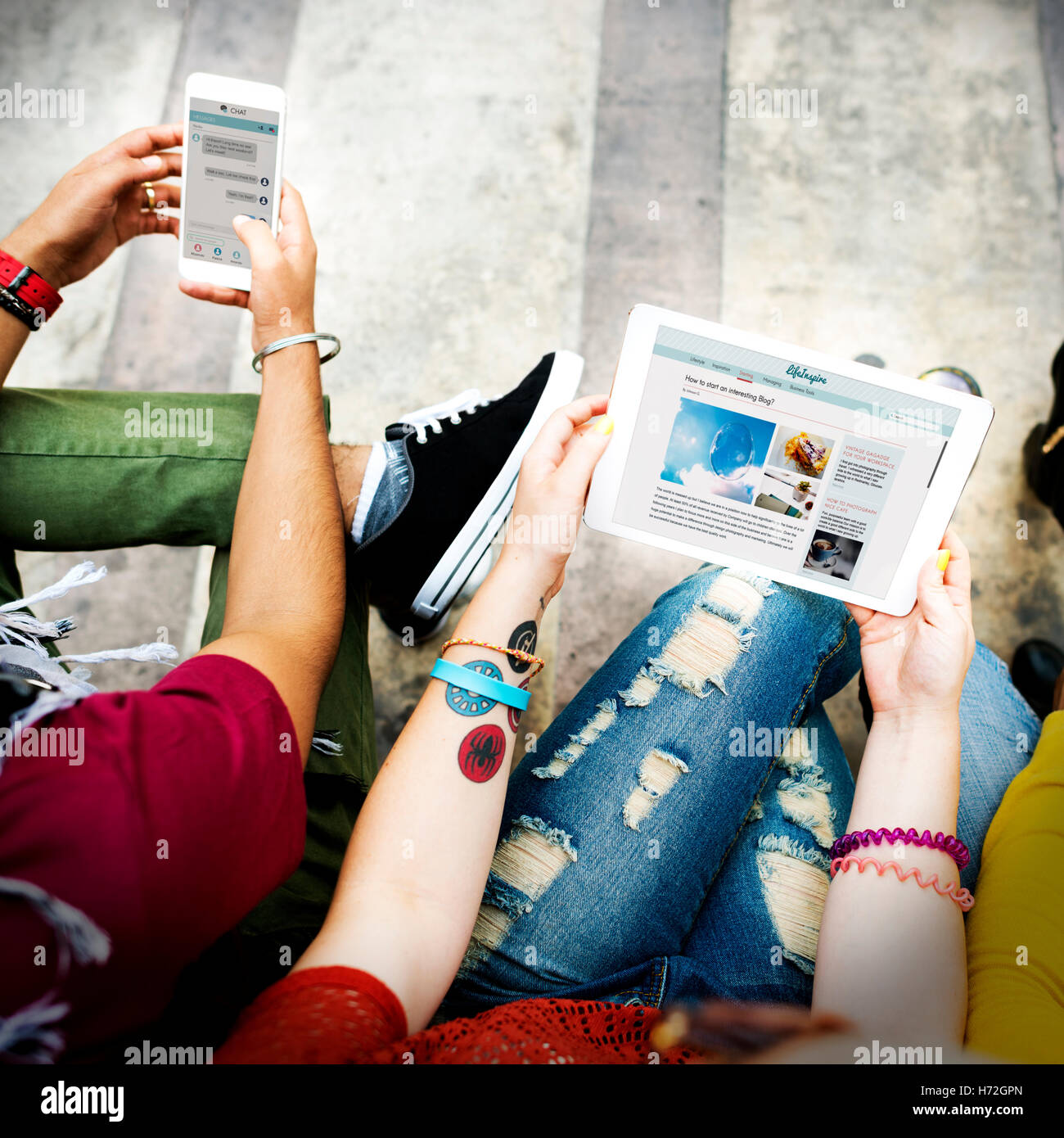 College Students Using Digital Devices Concept Stock Photo - Alamy