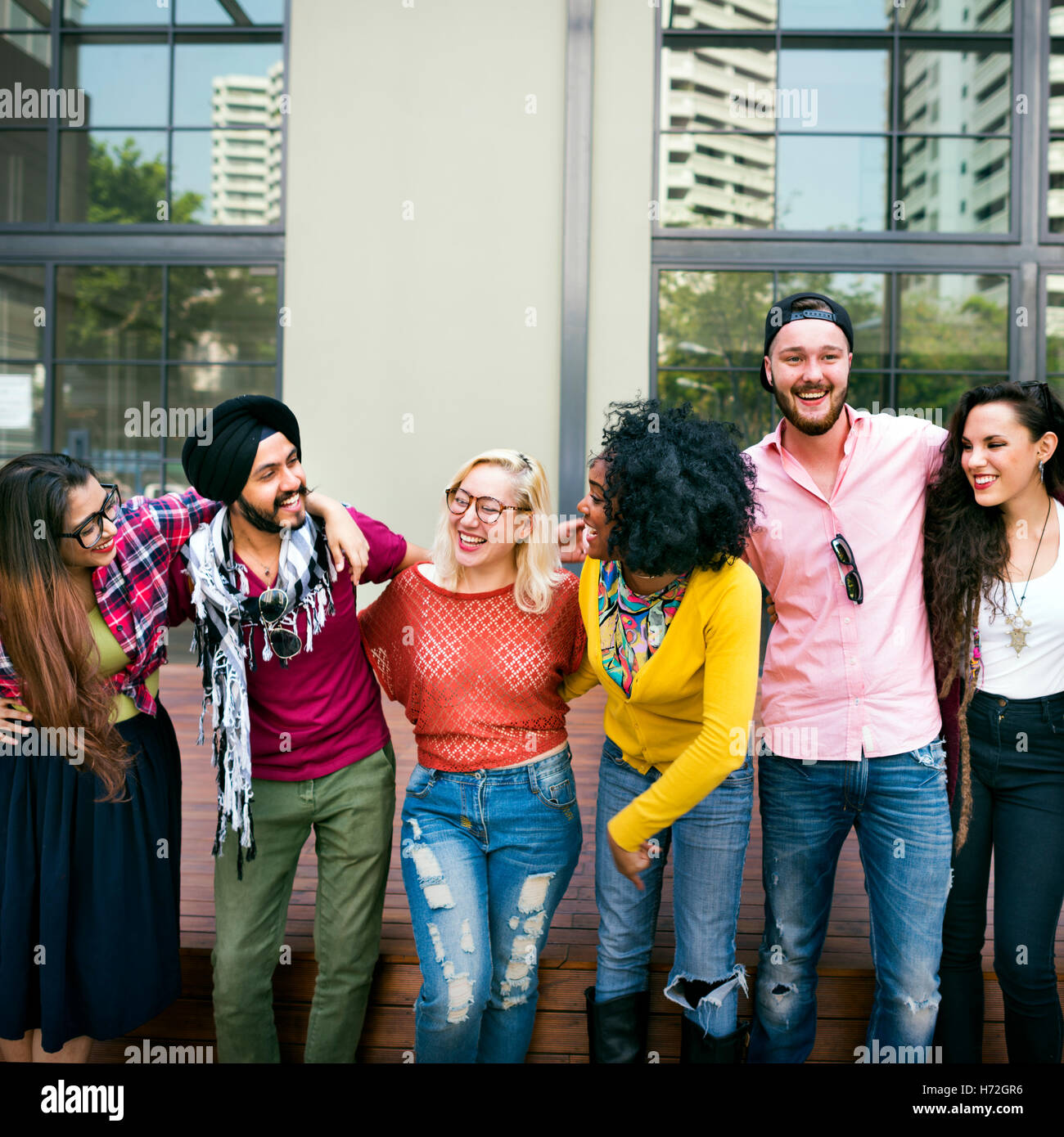 College Students Teamwork Happiness Smiling Concept Stock Photo - Alamy