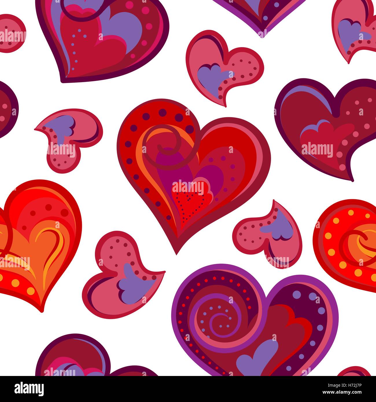 Romantic seamless pattern with colorful hand draw hearts. Bright hearts ...