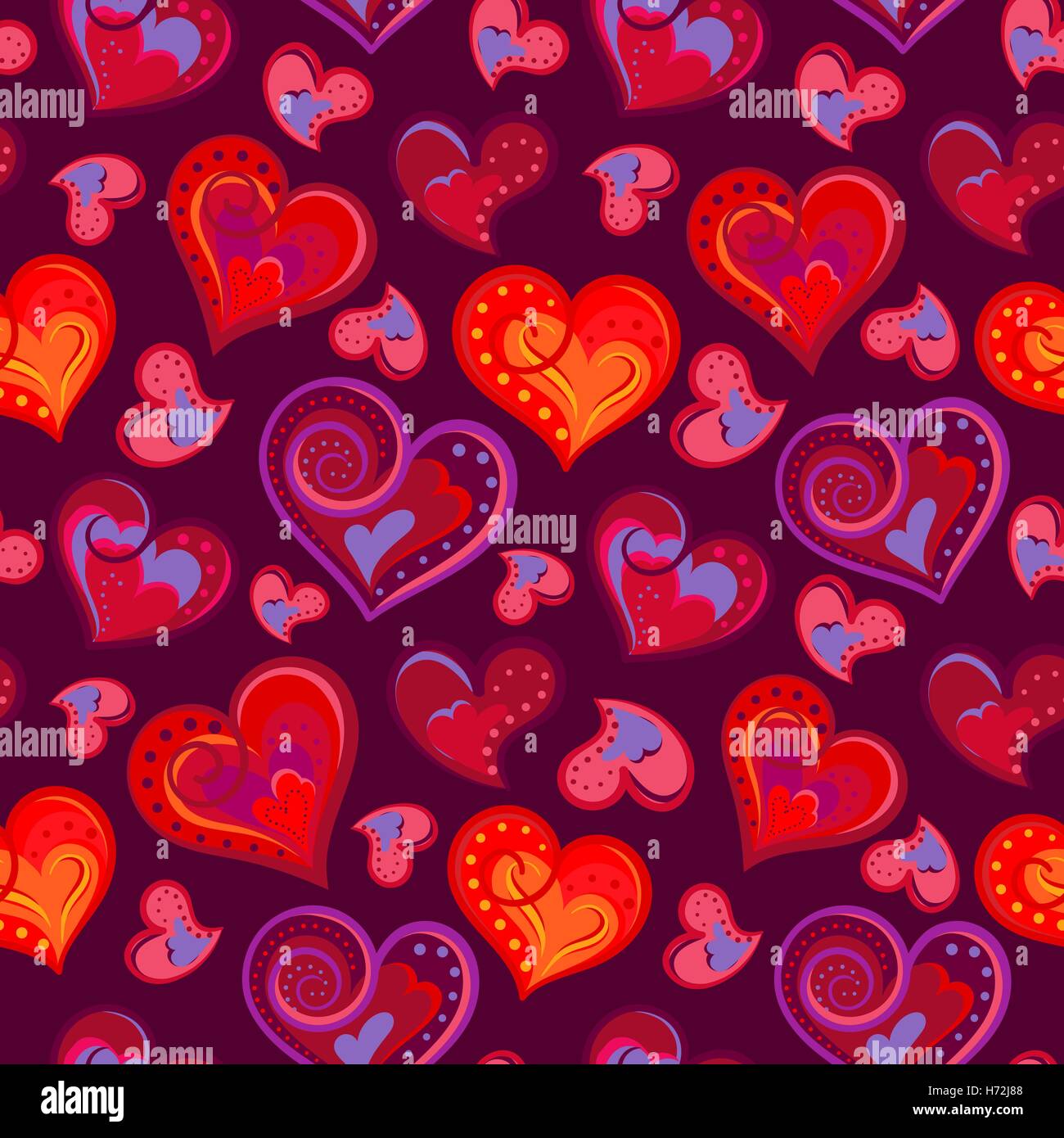 Romantic seamless pattern with colorful hand draw hearts. Bright hearts ...