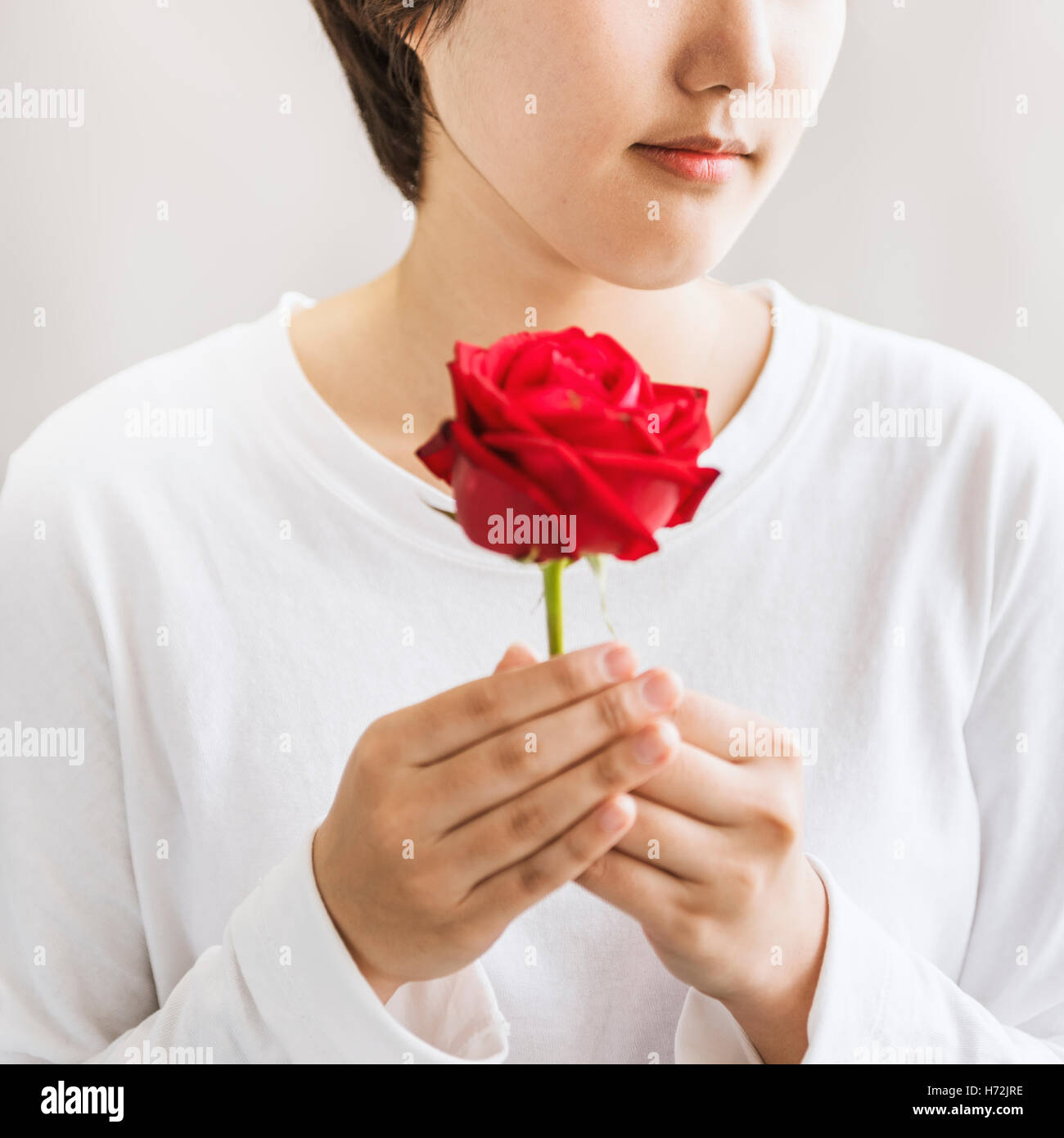Asian Girl Flower Freshness Relaxation Rose Concept Stock Photo - Alamy