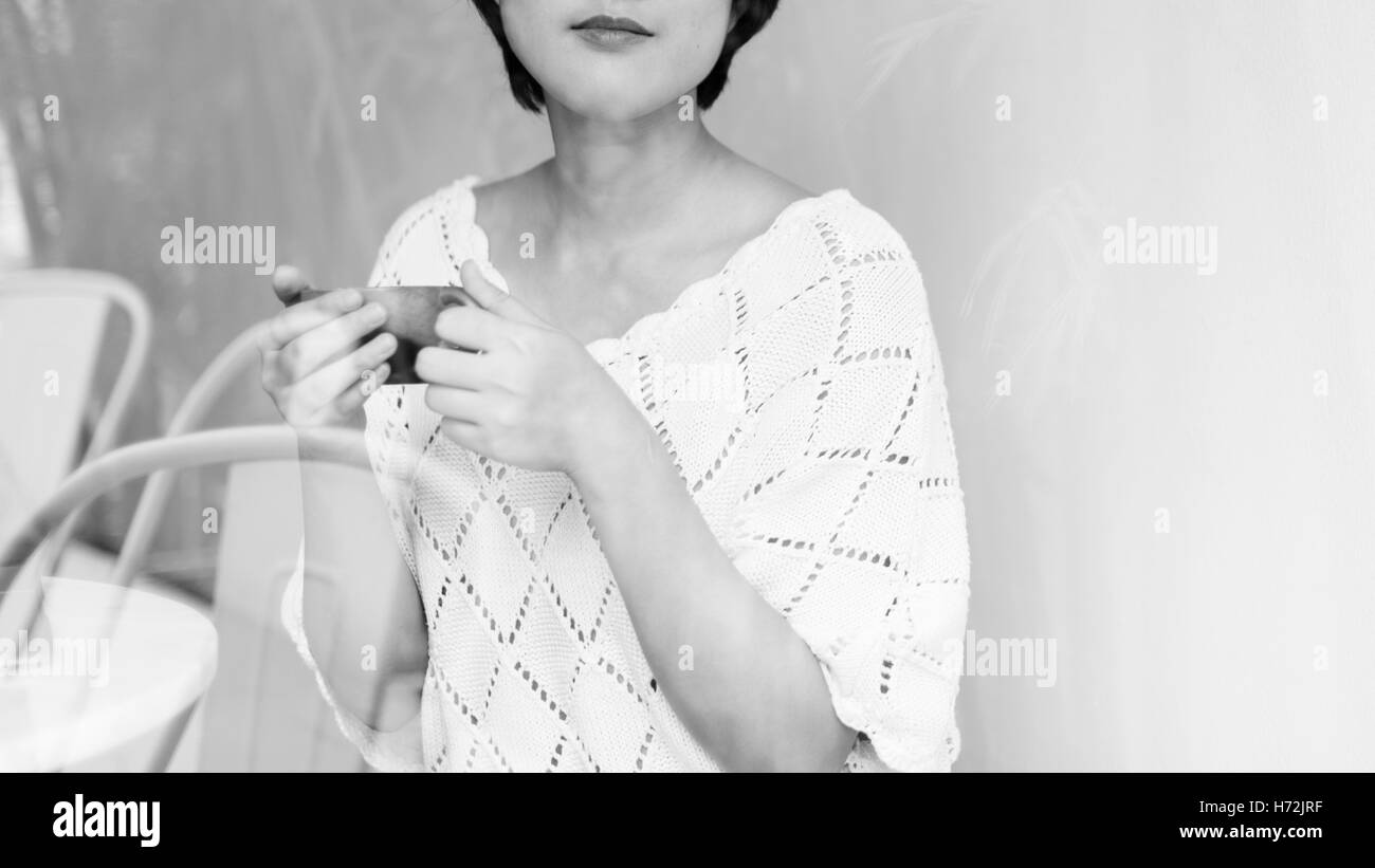 Tea drinking cafe Black and White Stock Photos & Images - Alamy