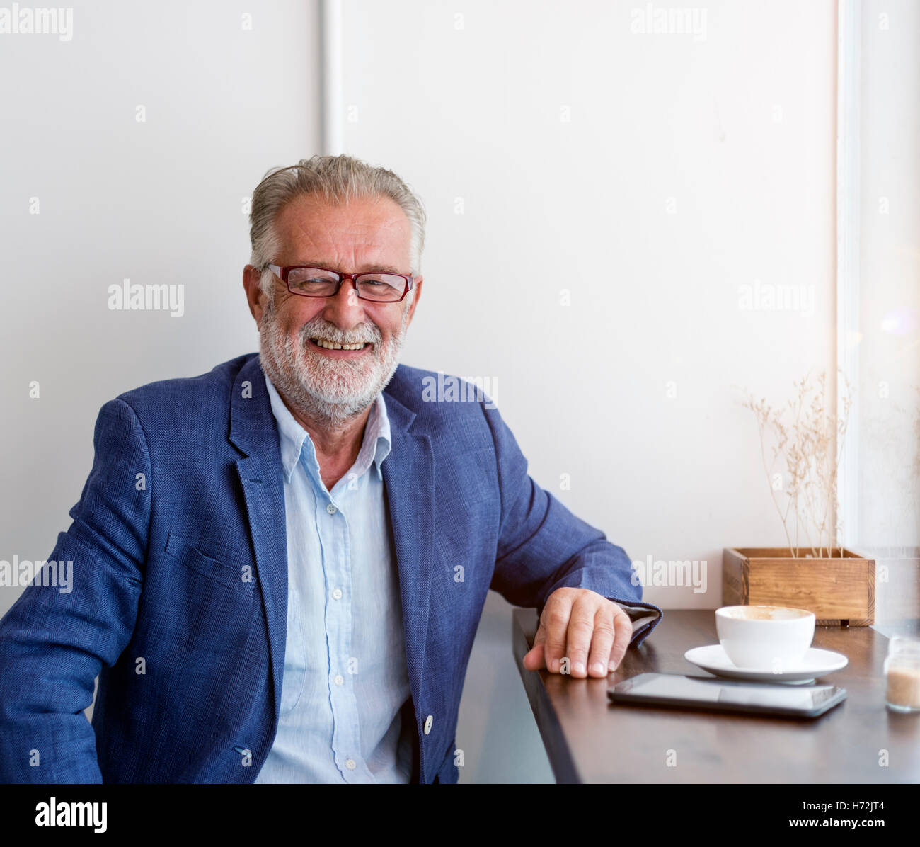 Senior Man Coffee Shop Communication Connection Technology Concept ...