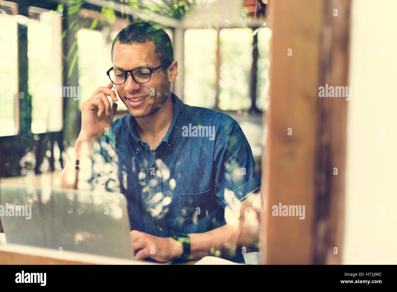 Man Working Coffee Shop Cafe Concept Stock Photo - Alamy
