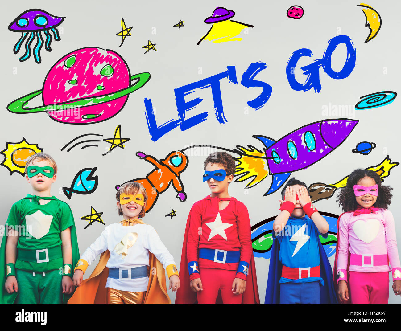 Kids Imagination Space Rocket Joyful Graphic Concept Stock Photo - Alamy