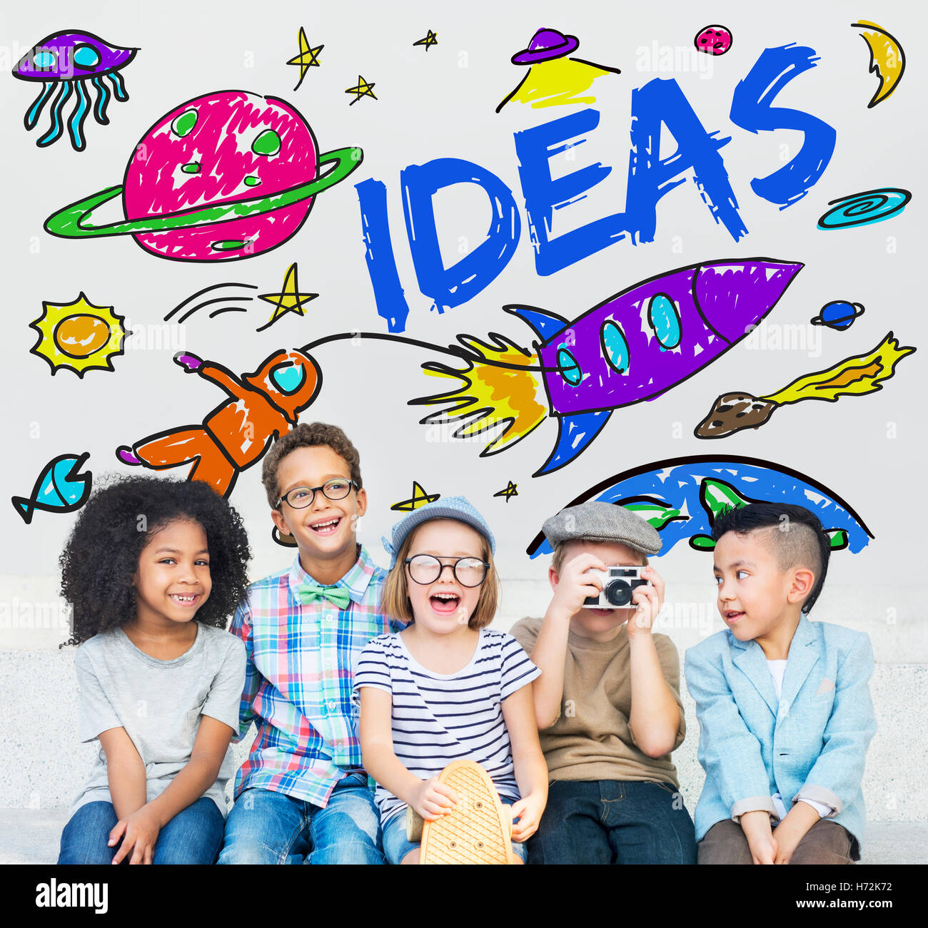 Kids Imagination Space Rocket Joyful Graphic Concept Stock Photo - Alamy