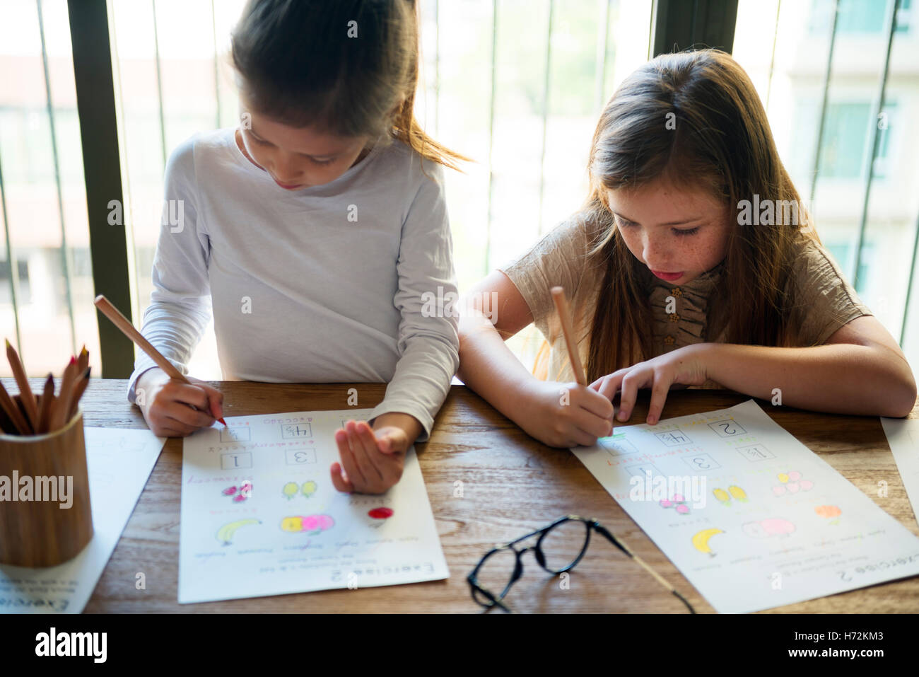 Kids Learning Study Girls Concept Stock Photo - Alamy