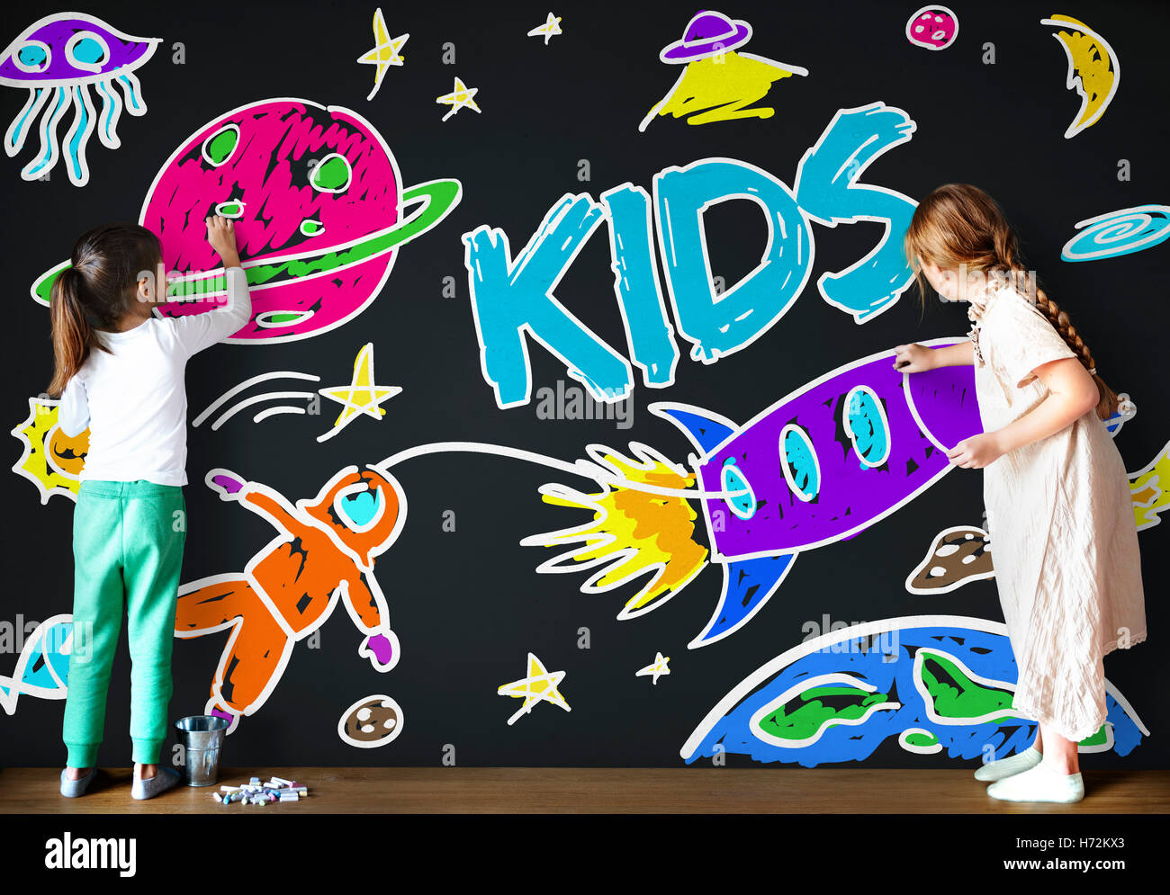 Kids Space Rocket Planet Graphic Concept Stock Photo - Alamy