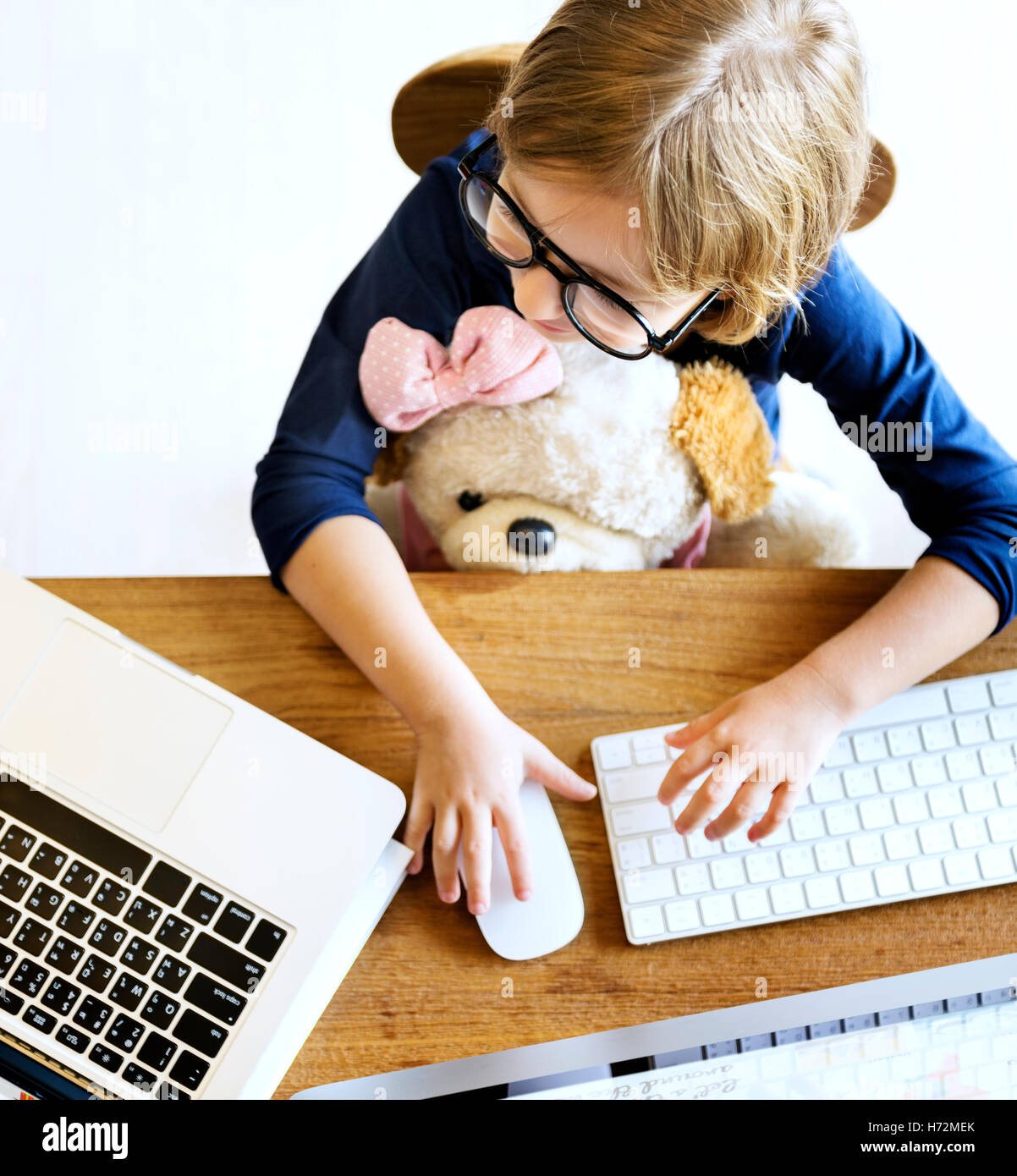 Girl Connection Using Playing Computer Concept Stock Photo - Alamy