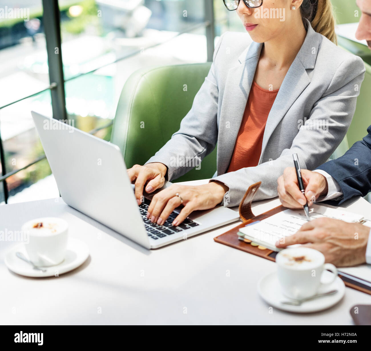 Business People Discussion Laptop Technology Togetherness Concept Stock ...