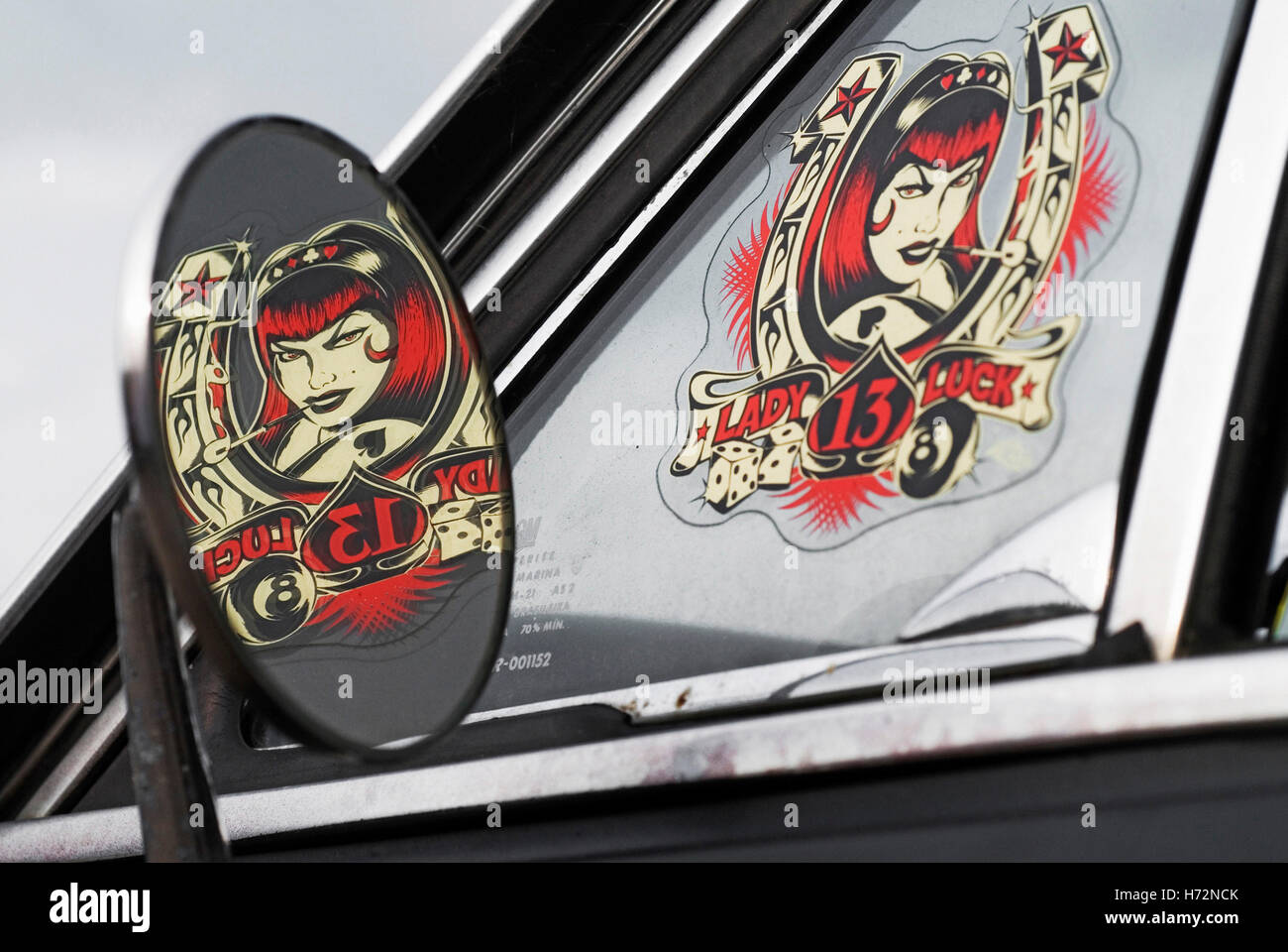 Lady 13 Luck - sticker on the window and in the mirror of a limousine ...