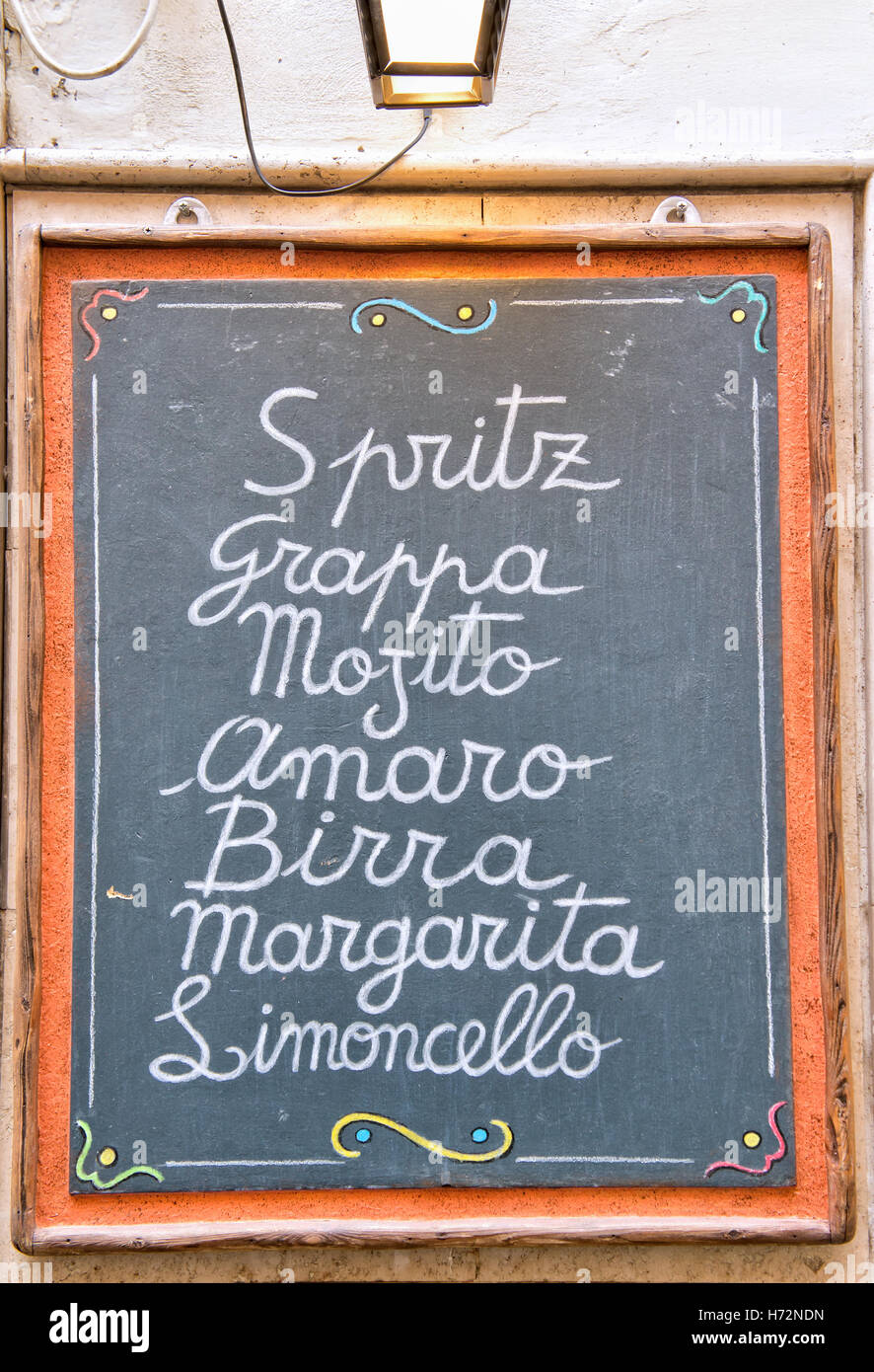 Italian bar sign with traditional drinks Stock Photo - Alamy