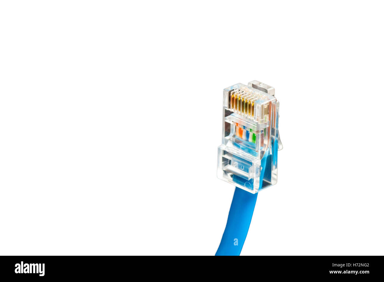 Blue computer ethernet cable isolated on white background, close-up ...