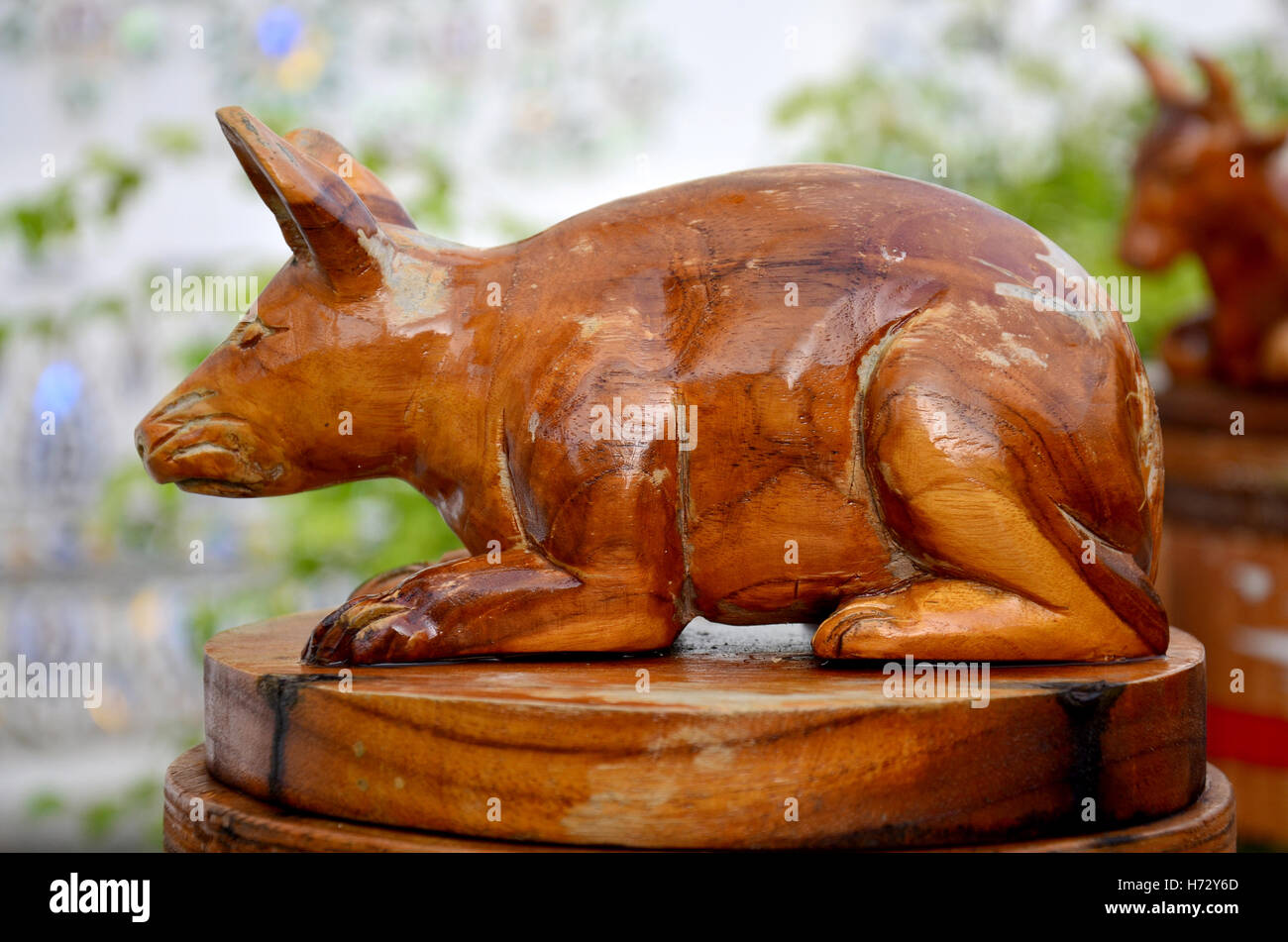 Traditional Thai style wood carving as animal wooden rat one of 12 ...