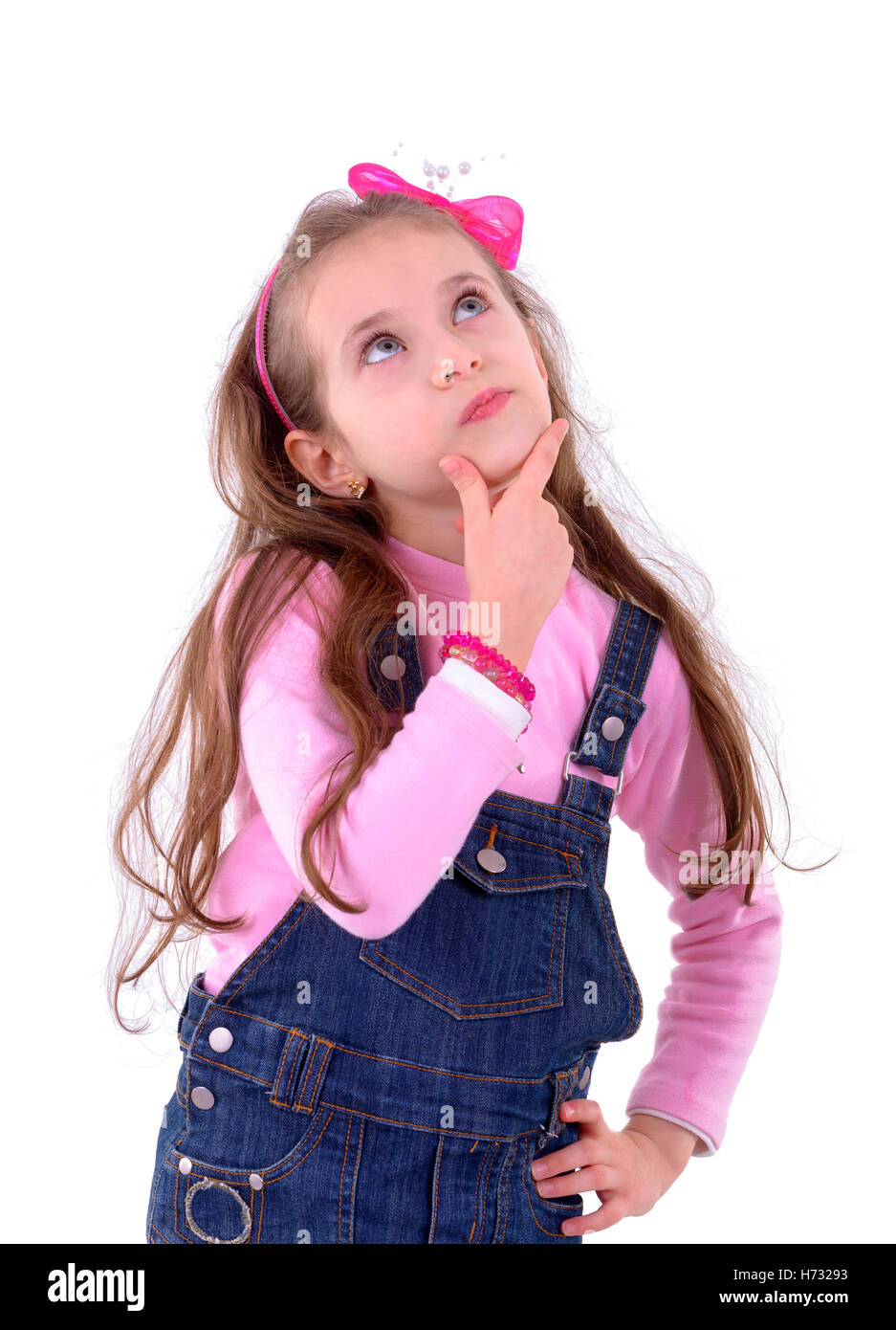 A Beautiful Girl Thinking About Somthing Isolated on White Background ...