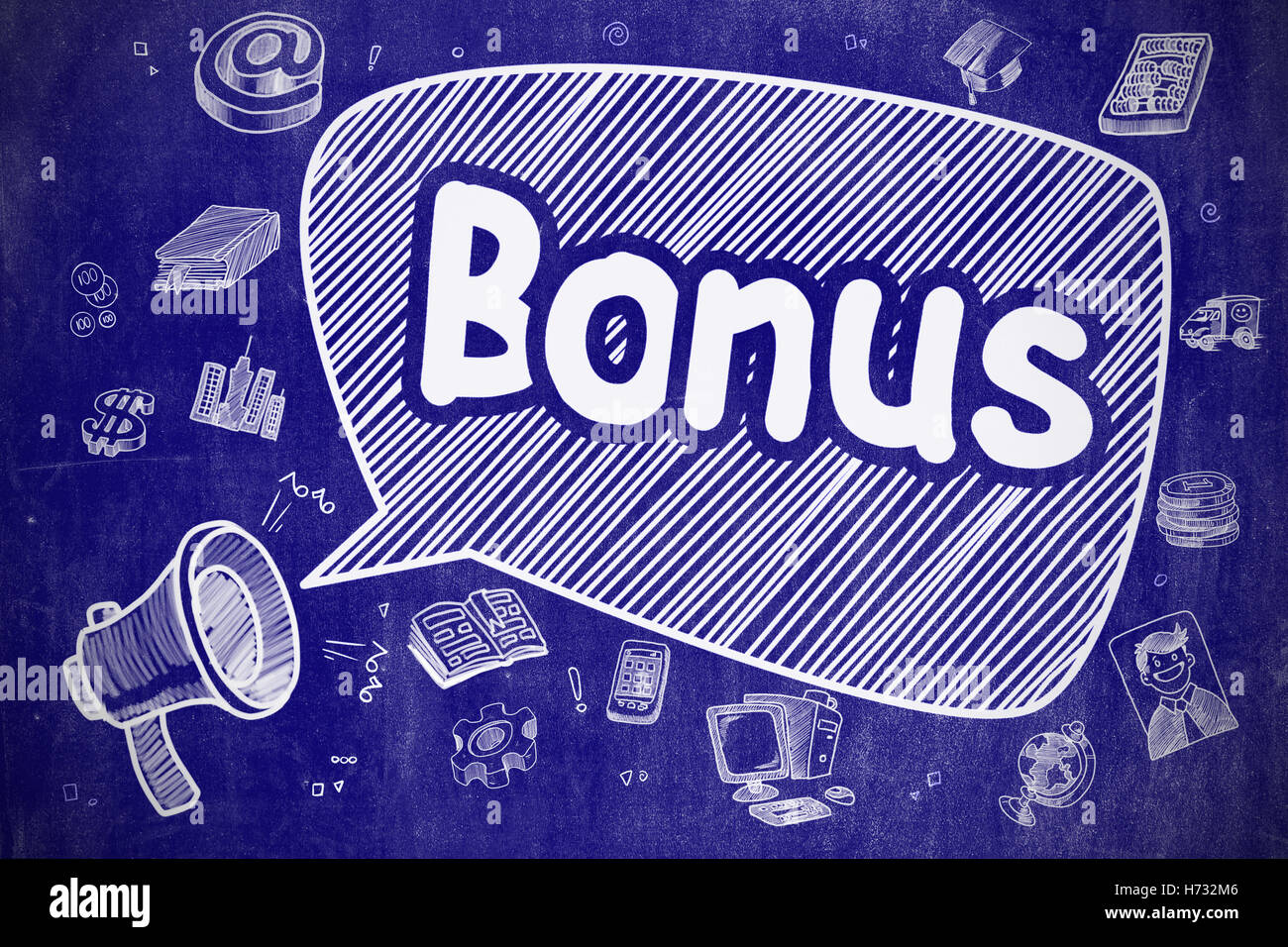 Bonus - Cartoon Illustration on Blue Chalkboard Stock Photo - Alamy